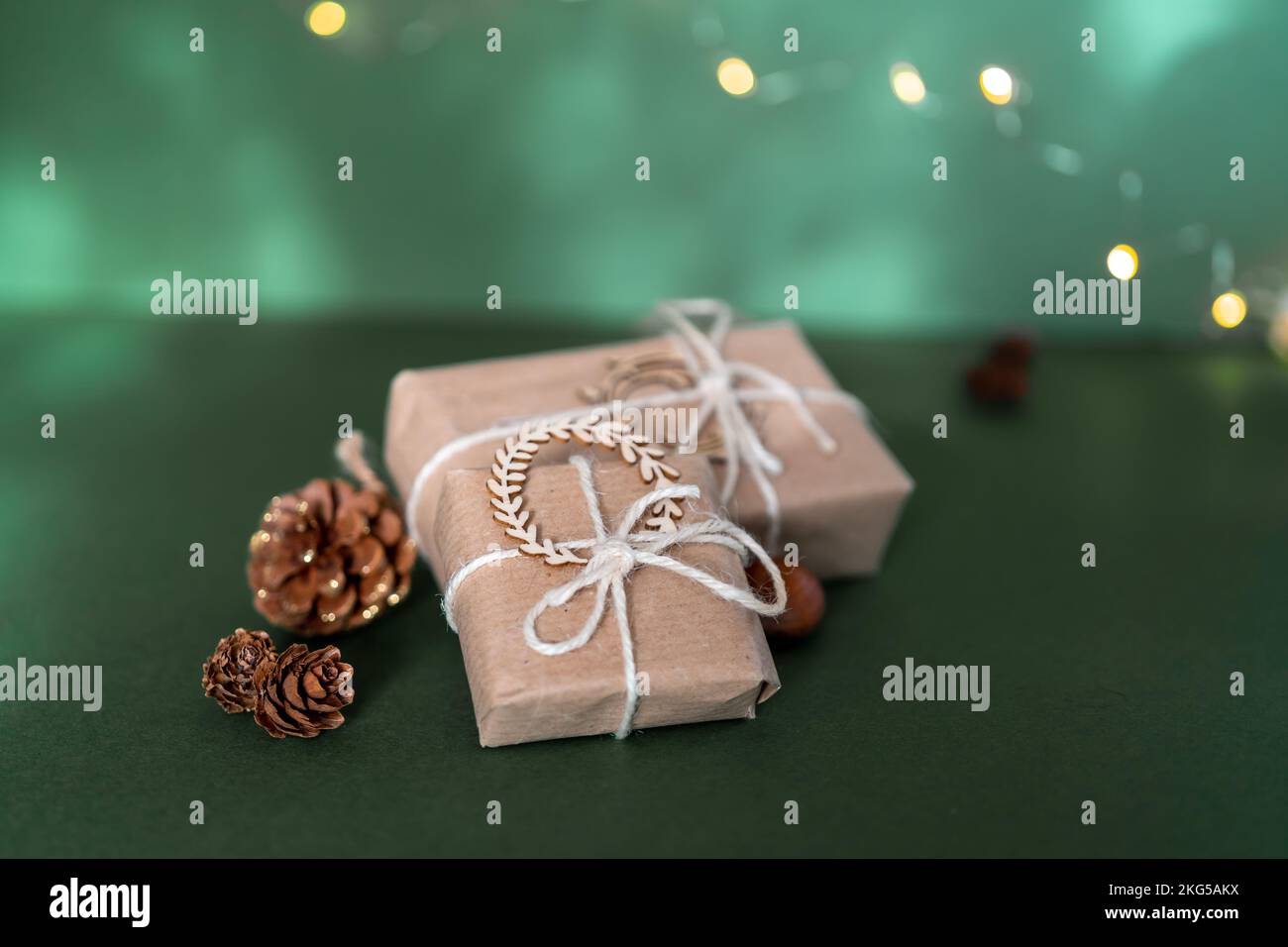 Christmas and zero waste, eco friendly packaging. wrapped gifts in ...
