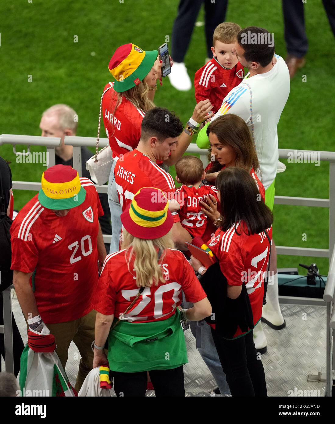 Wales' Daniel James with girlfriend Ria Hughes and son Layke after the ...