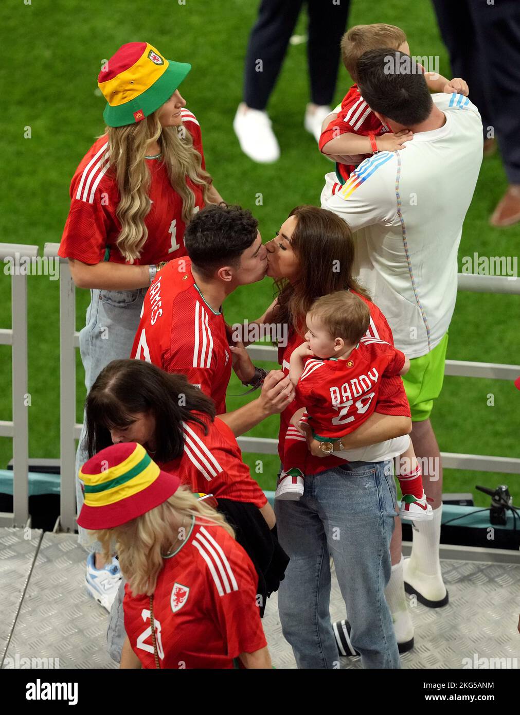 Wales' Daniel James with girlfriend Ria Hughes and son Layke after the ...