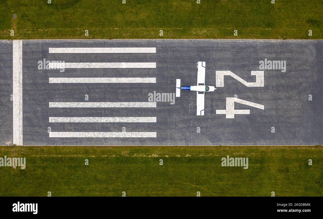 Aerial view, Hamm-Lippewiesen airfield, runway and airplane, Heessen ...