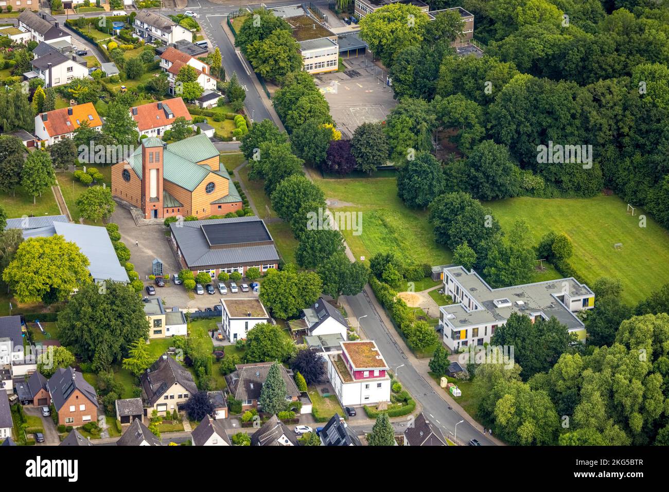 Aerial view, church St. Marien, Heessen, public library, Diakonische ...