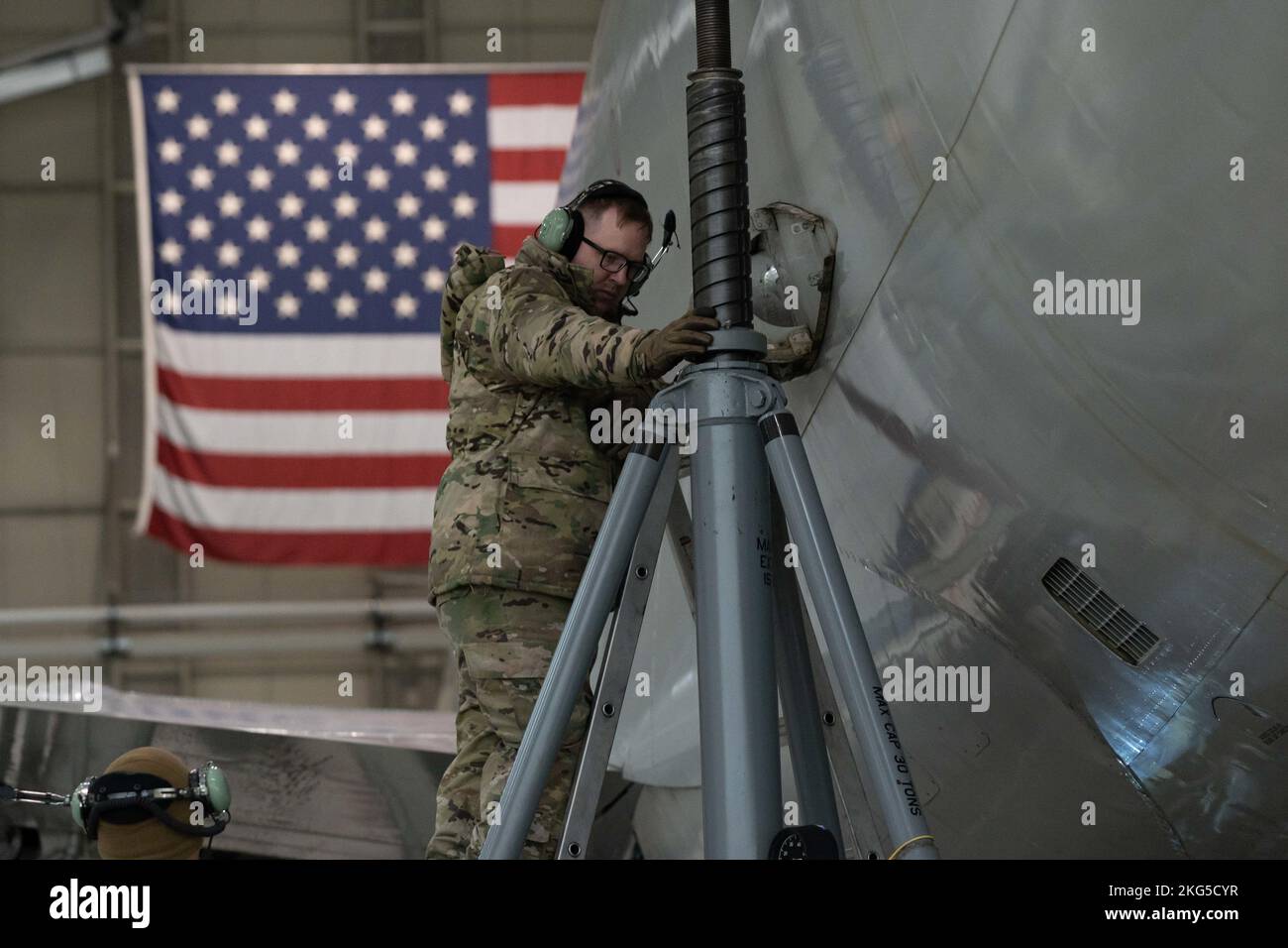 A U.S. Air Force Airman assigned to the 962nd Aircraft Maintenance Unit ...