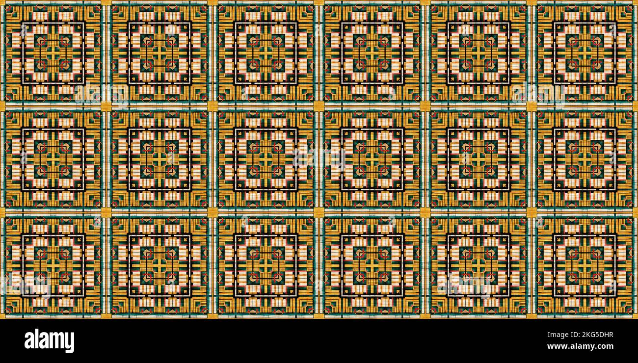 Traditional tile mosaic seamless border pattern print. Fabric effect ...