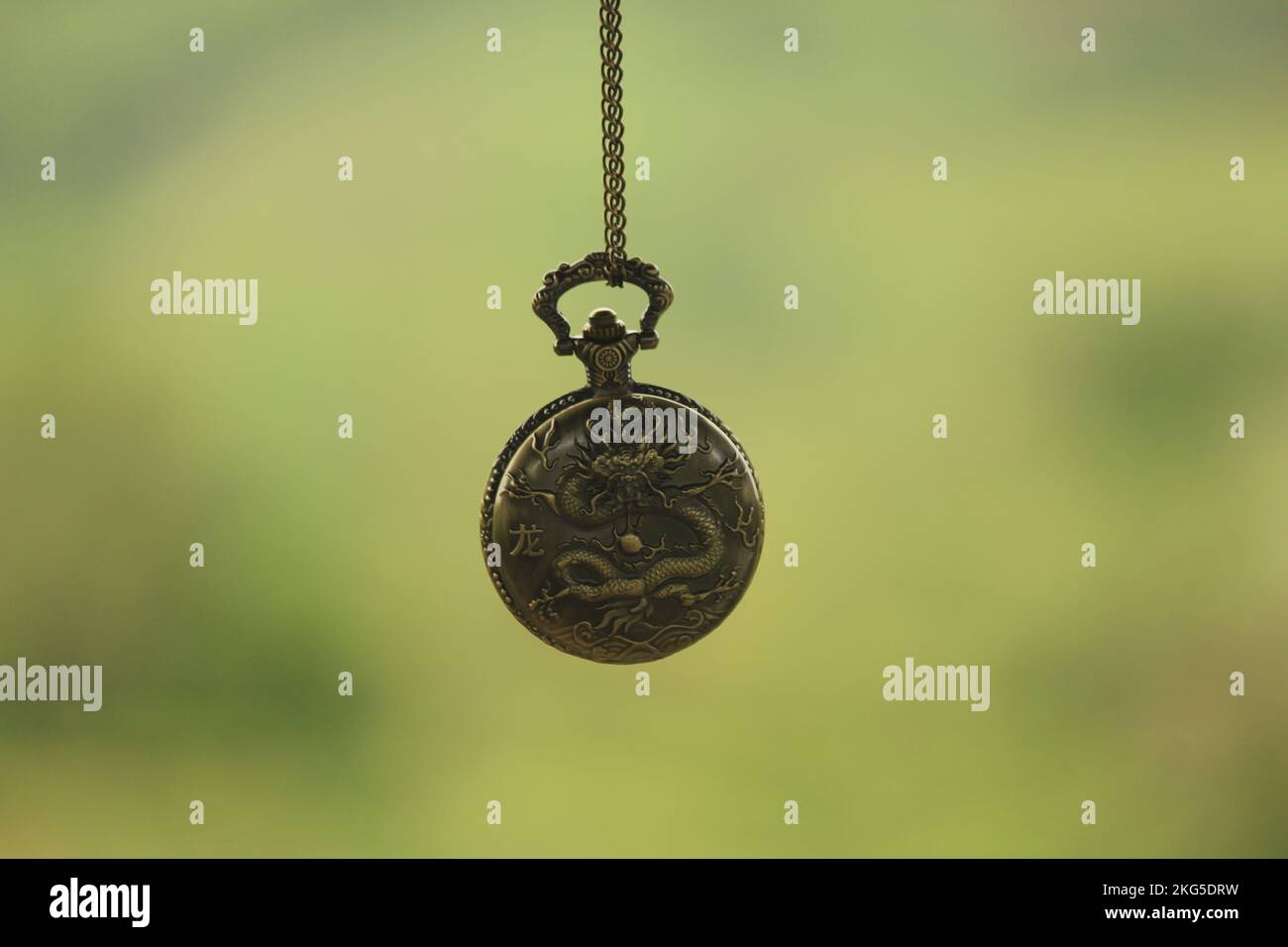 A closeup shot of an old vintage hollow cobwebs quartz pocket watch ...
