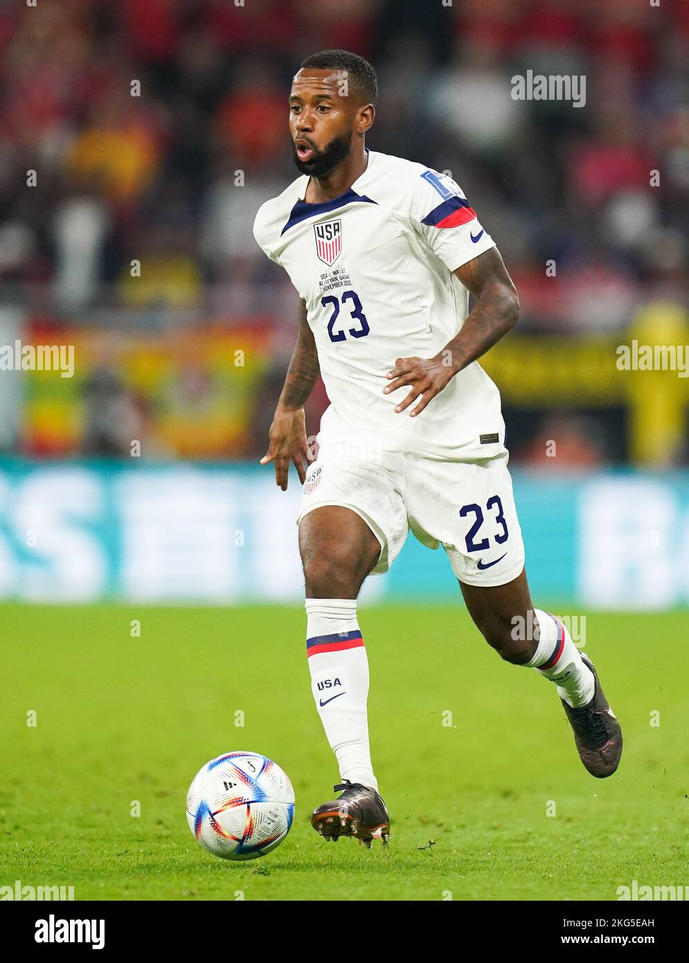 USA's Kellyn Acosta during the FIFA World Cup Group B match at the Ahmad Bin Ali Stadium, Al ...