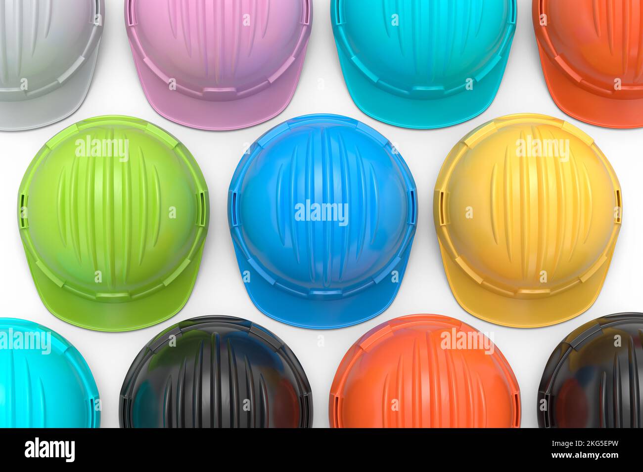 Set of safety helmets or hard caps for carpentry work on white ...