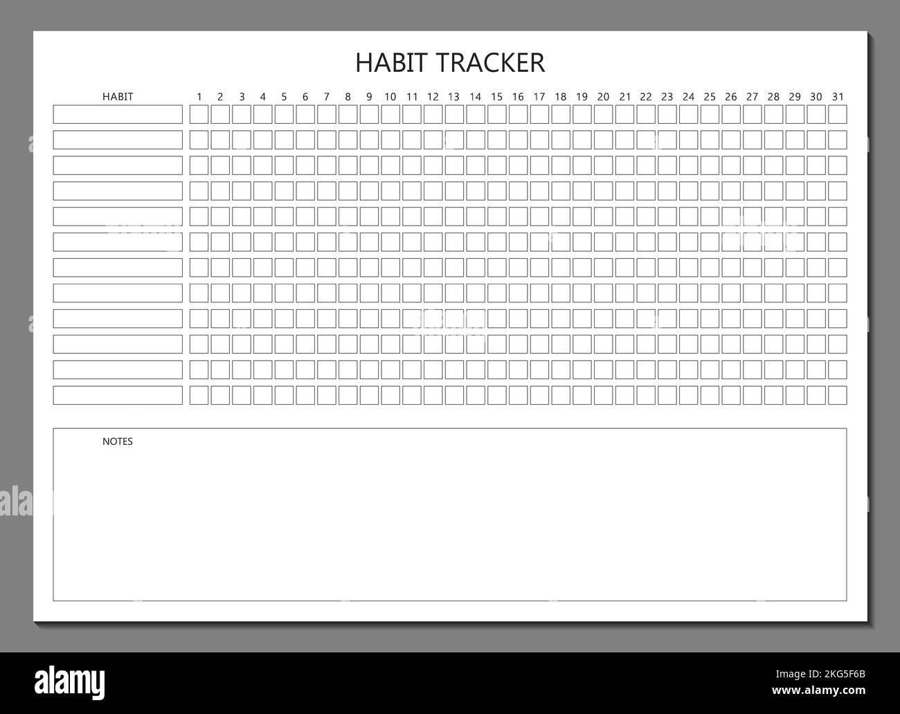 Habits tracker template. Blank notebook page isolated on gray. Page of ...