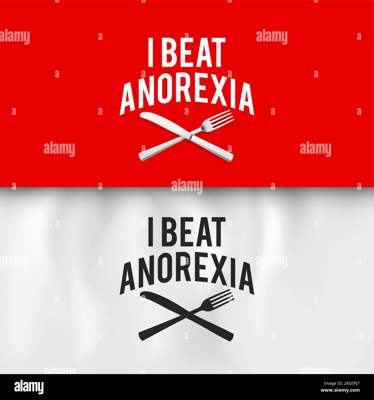 I Beat Anorexia: Ironic Slogan with Fork and Knife on White and Red ...