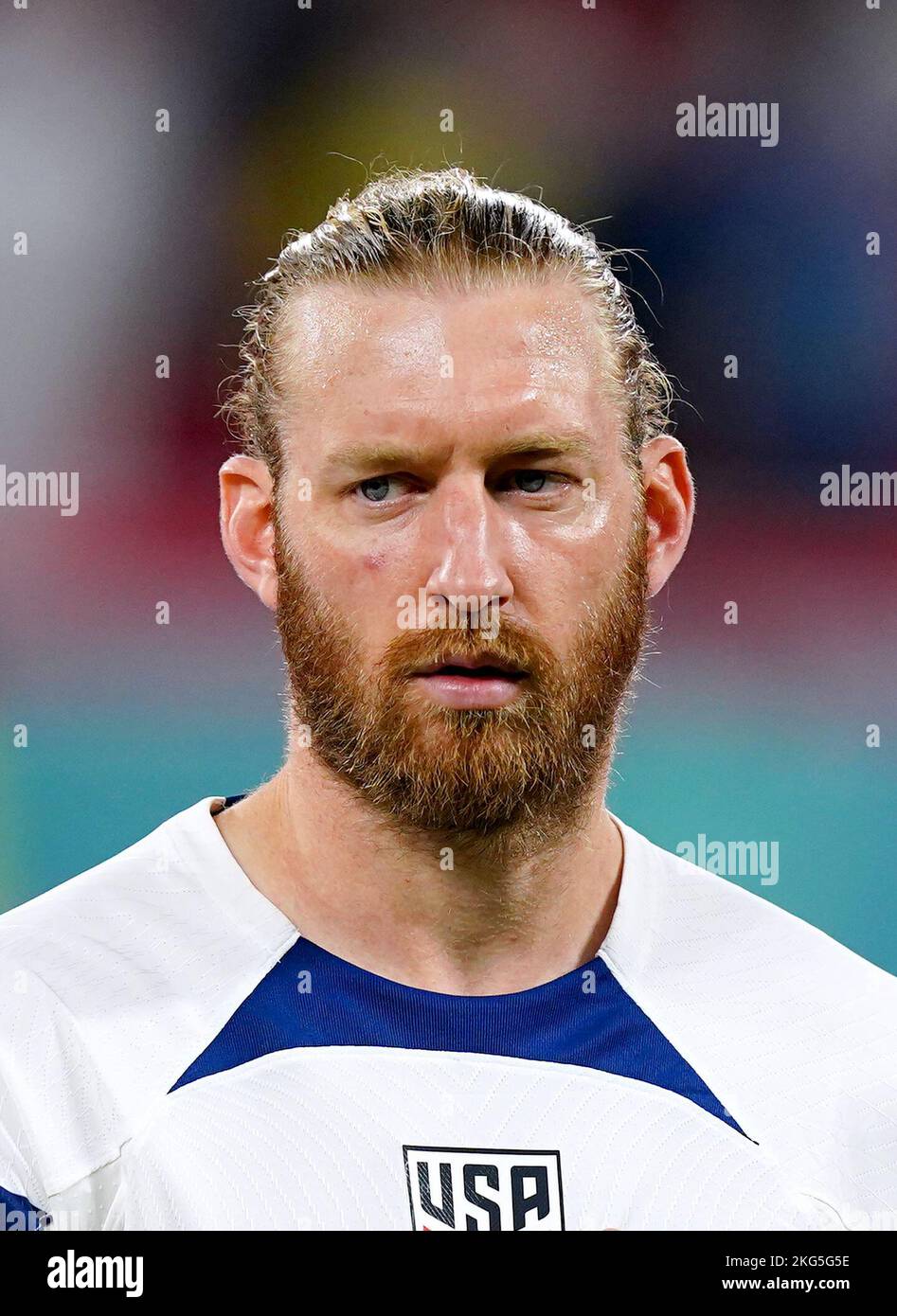 USA's Tim Ream during the national anthem ahead of the FIFA World Cup ...