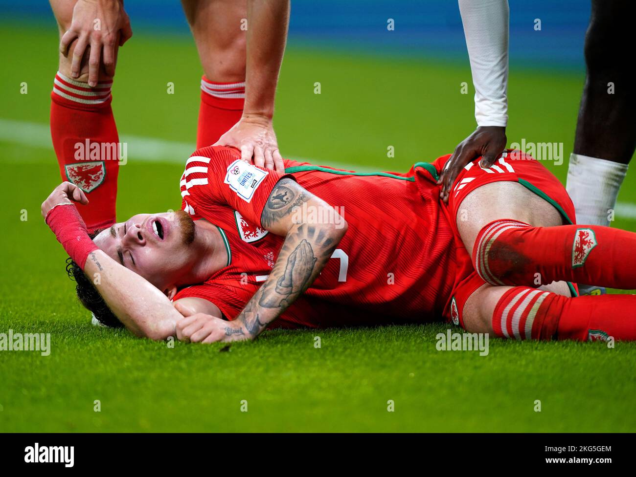 Wales' Neco Williams lies on the pitch during the FIFA World Cup Group ...