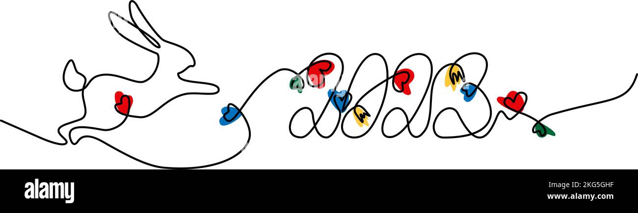 2023. Stylized handwritten font with one solid line with bunny and ...
