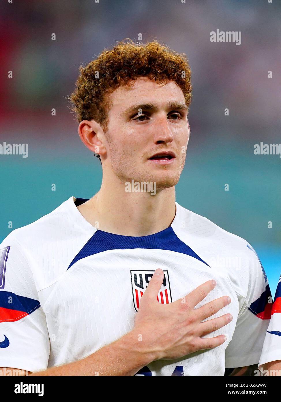 USA's Josh Sargent during the national anthem ahead of the FIFA World ...