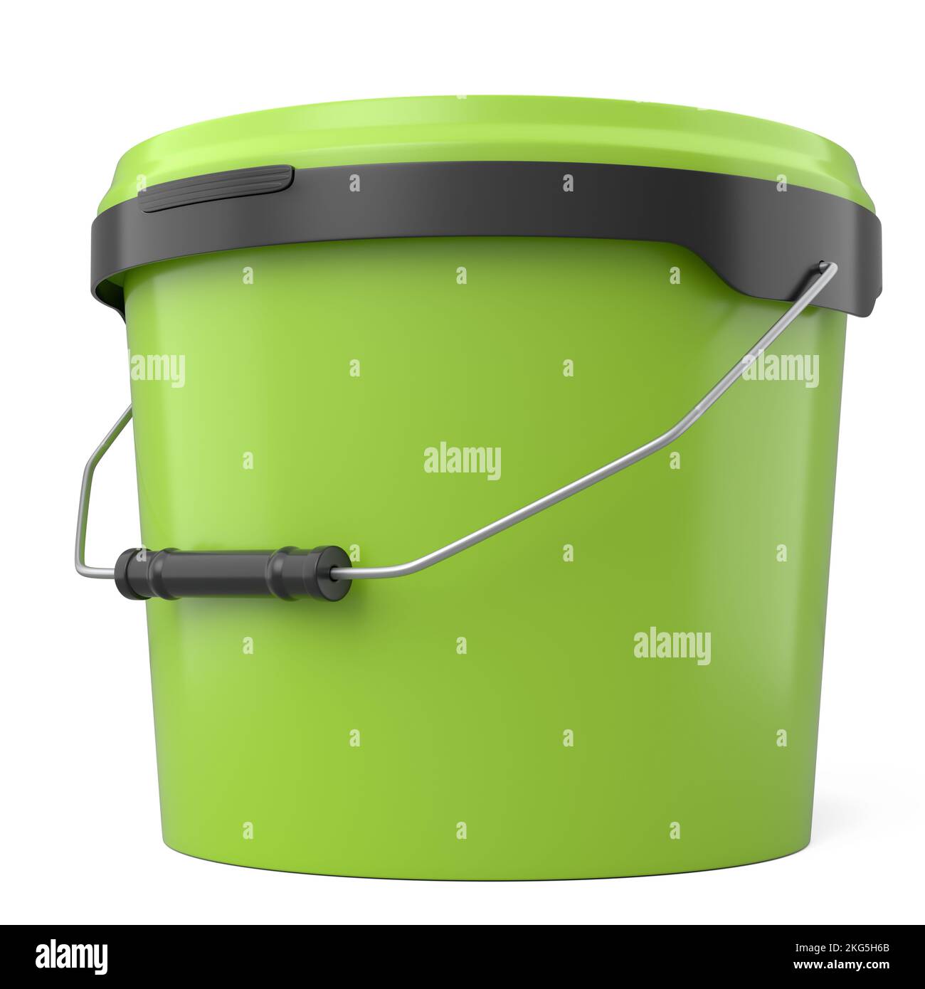 Closed plastic can or buckets of paint with handle on white background ...