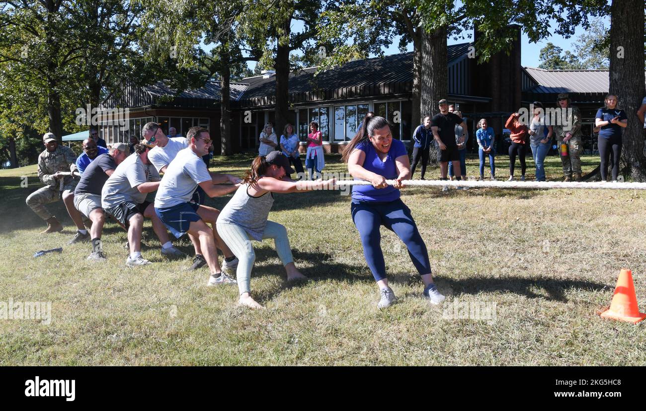 The Wing Staff tug-of-war team digs in during their match against the ...