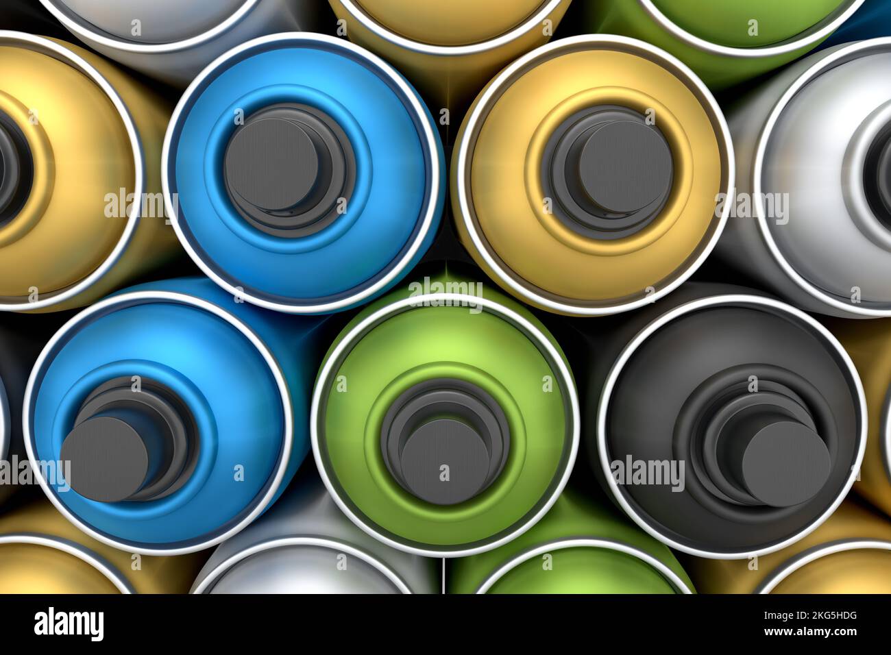 Set of spray paint cans in row on white background. Spray bottle and ...