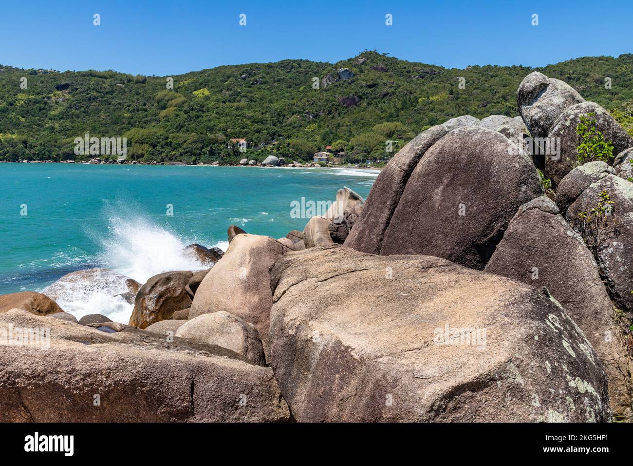 Rocks, waves and forest in Canto Grande beach, Bombinhas, Santa ...