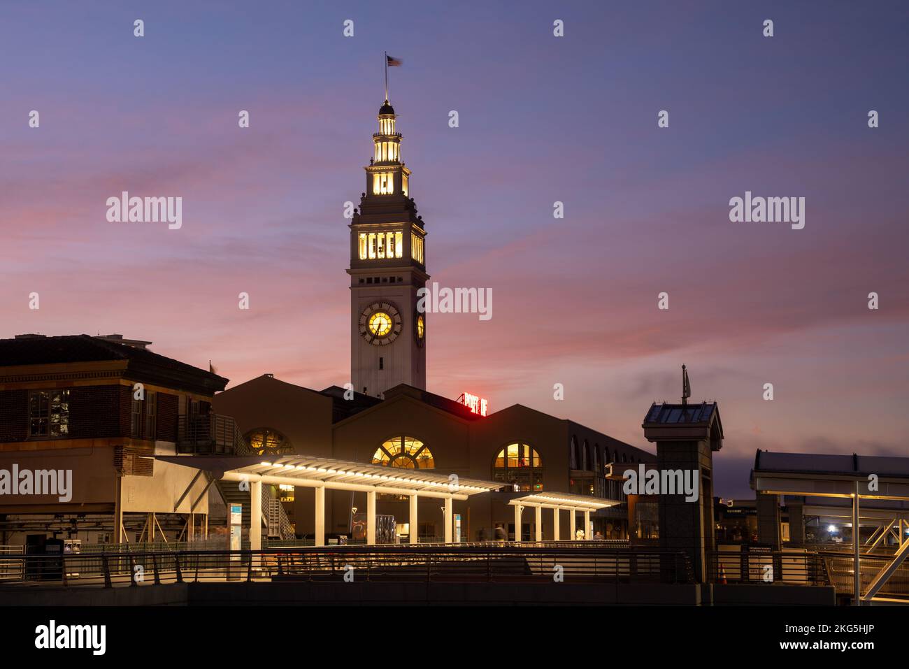 San Francisco, CA, USA - November 04, 2022 - The Ferry Building at dusk ...