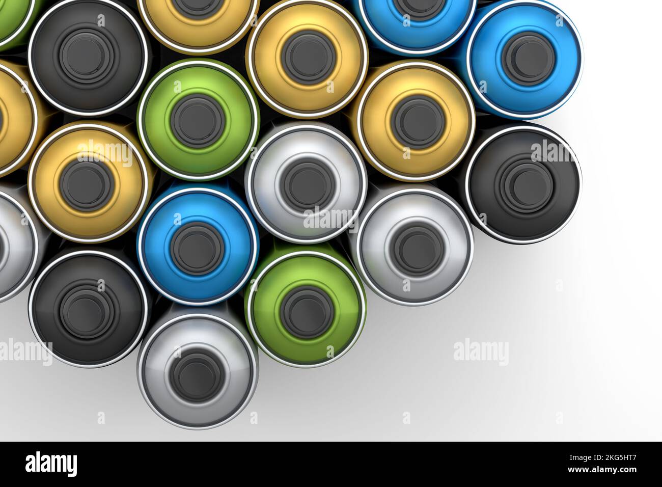 Set of spray paint cans in row on white background. Spray bottle and ...