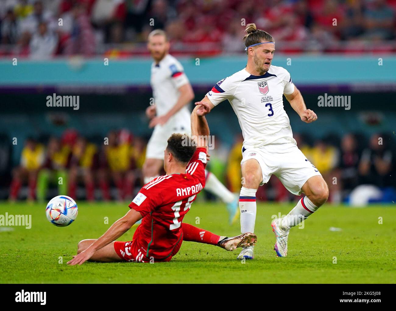 USA's Walker Zimmerman (right) and Wales' Ethan Ampadu battle for the ...