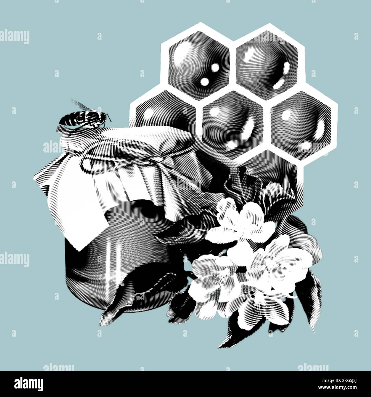 honey composition. graphic engraving realistic illustration of honey ...