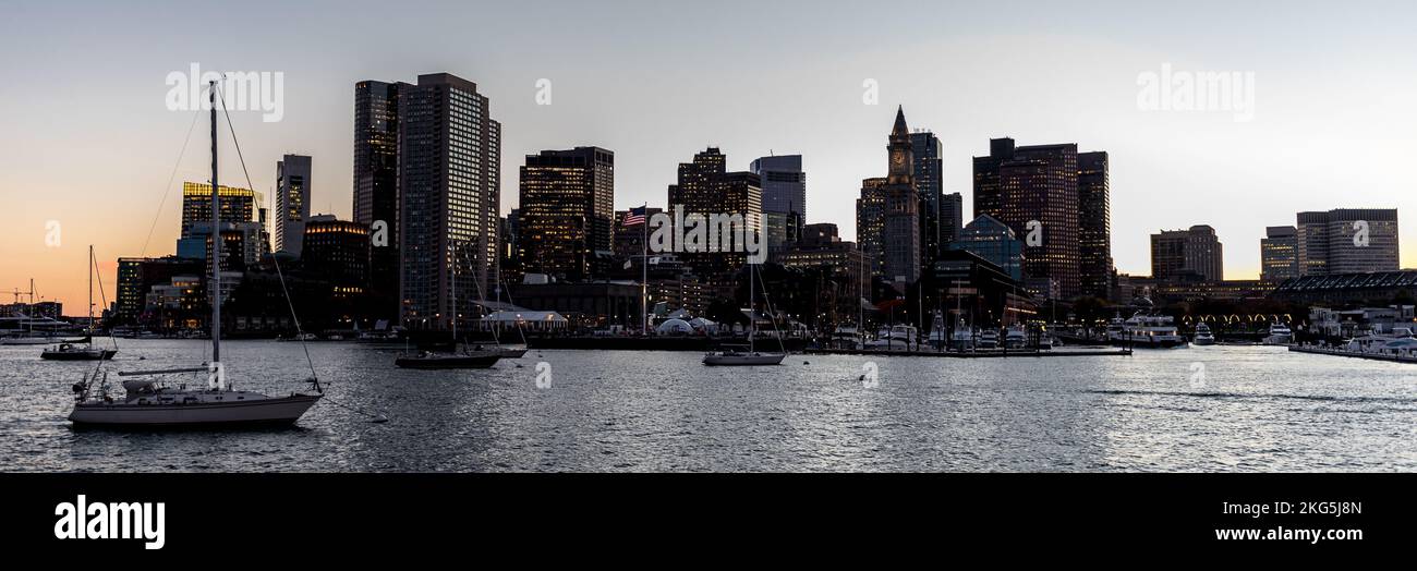 A panoramic skyline of Boston cityscape with its skyscrapers and ...