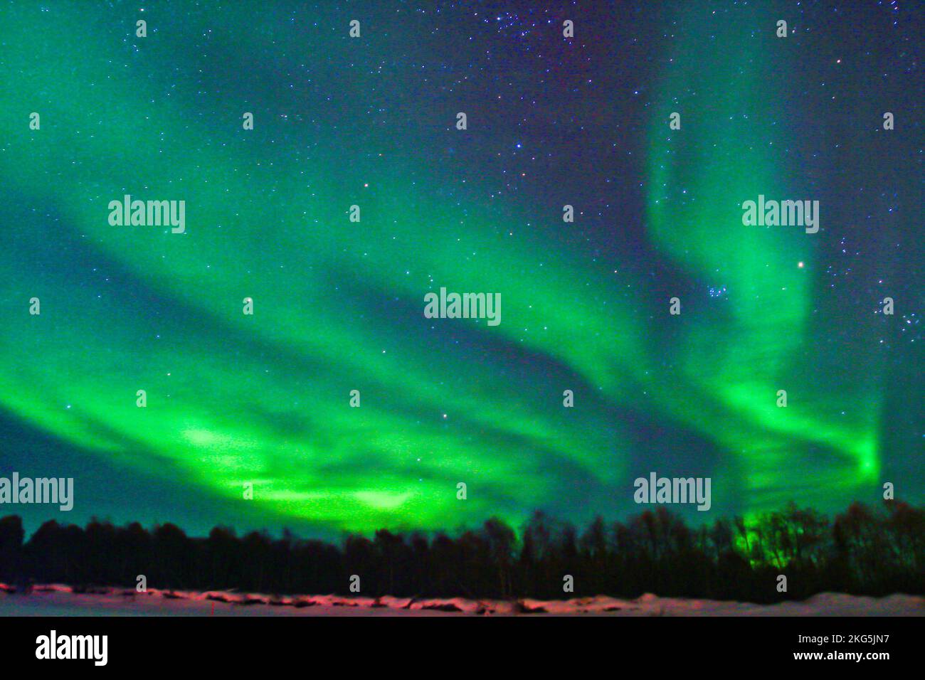 Northern lights (aurora borealis) display near Kaamanen, Finland Stock ...