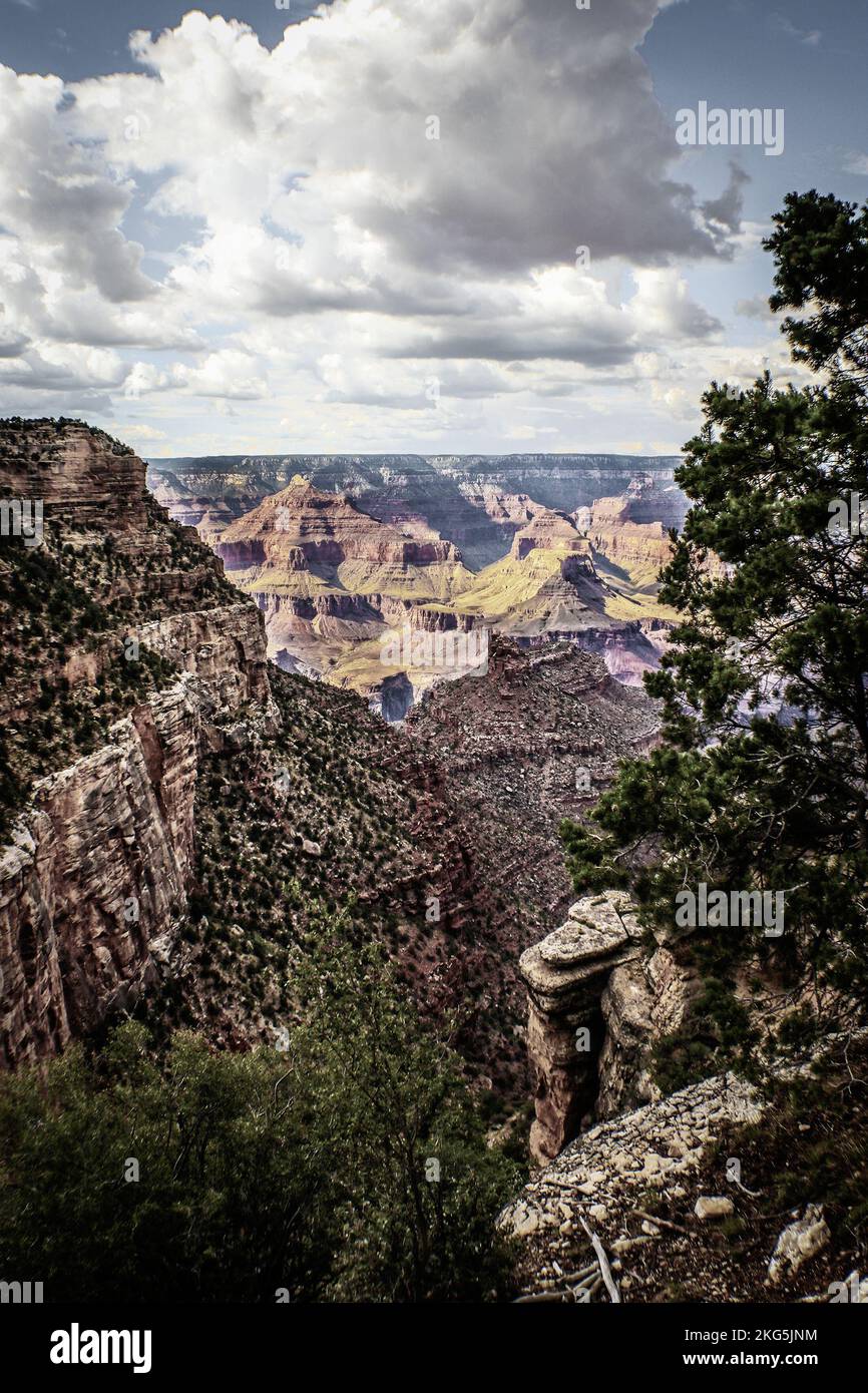 Vertical Vintage Retro colored image of Grand Canyon from South Rim ...