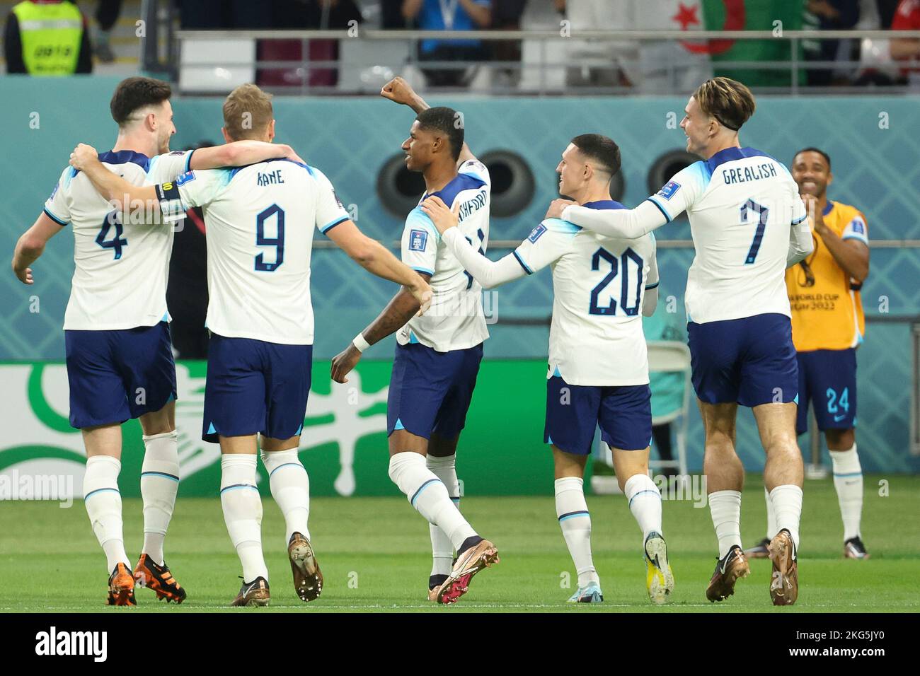 Marcus Rashford of England celebrates his goal with teammates during ...