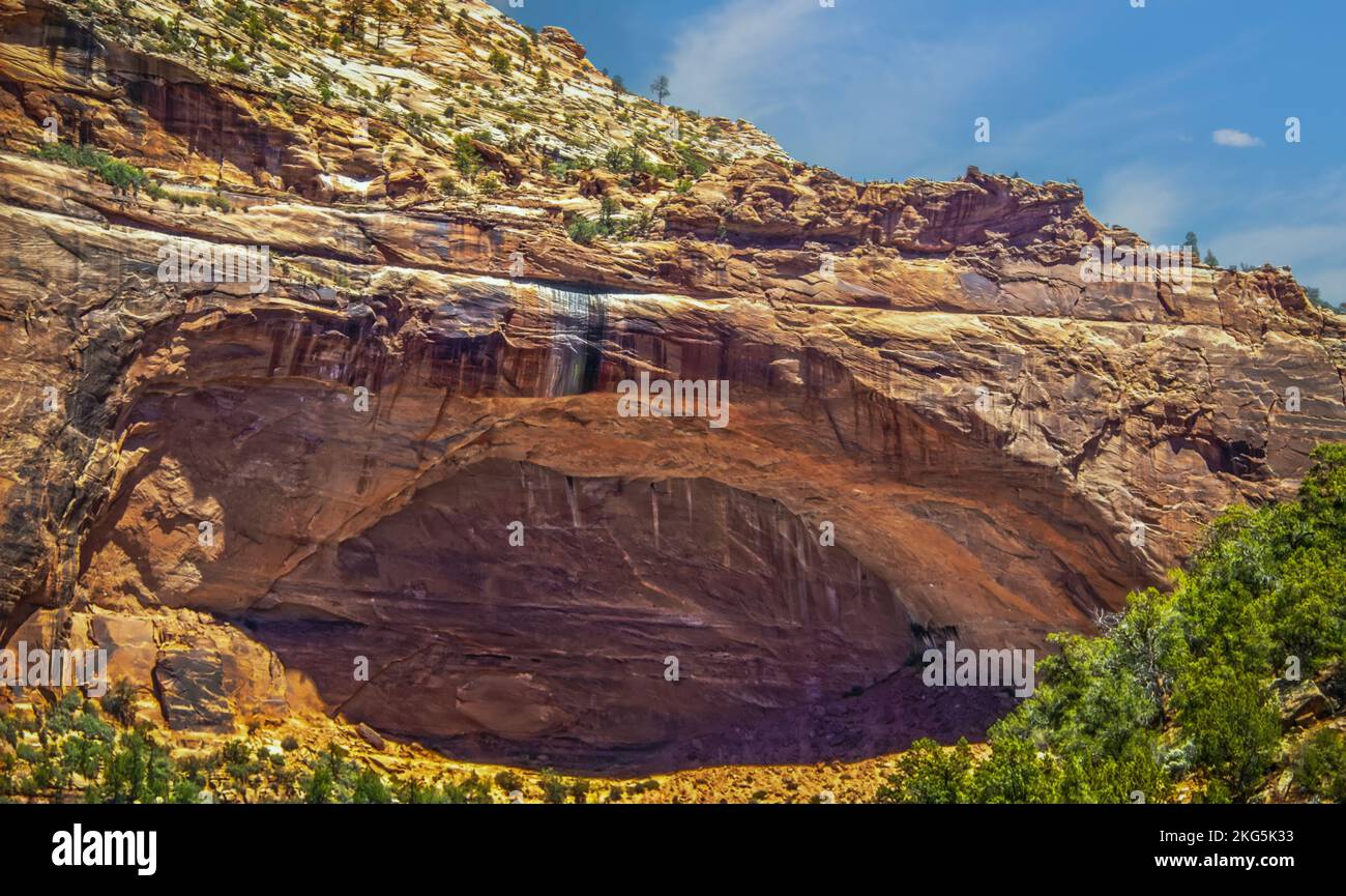 Huge natural cave on mountain as you exit Zion National Park in USA to ...