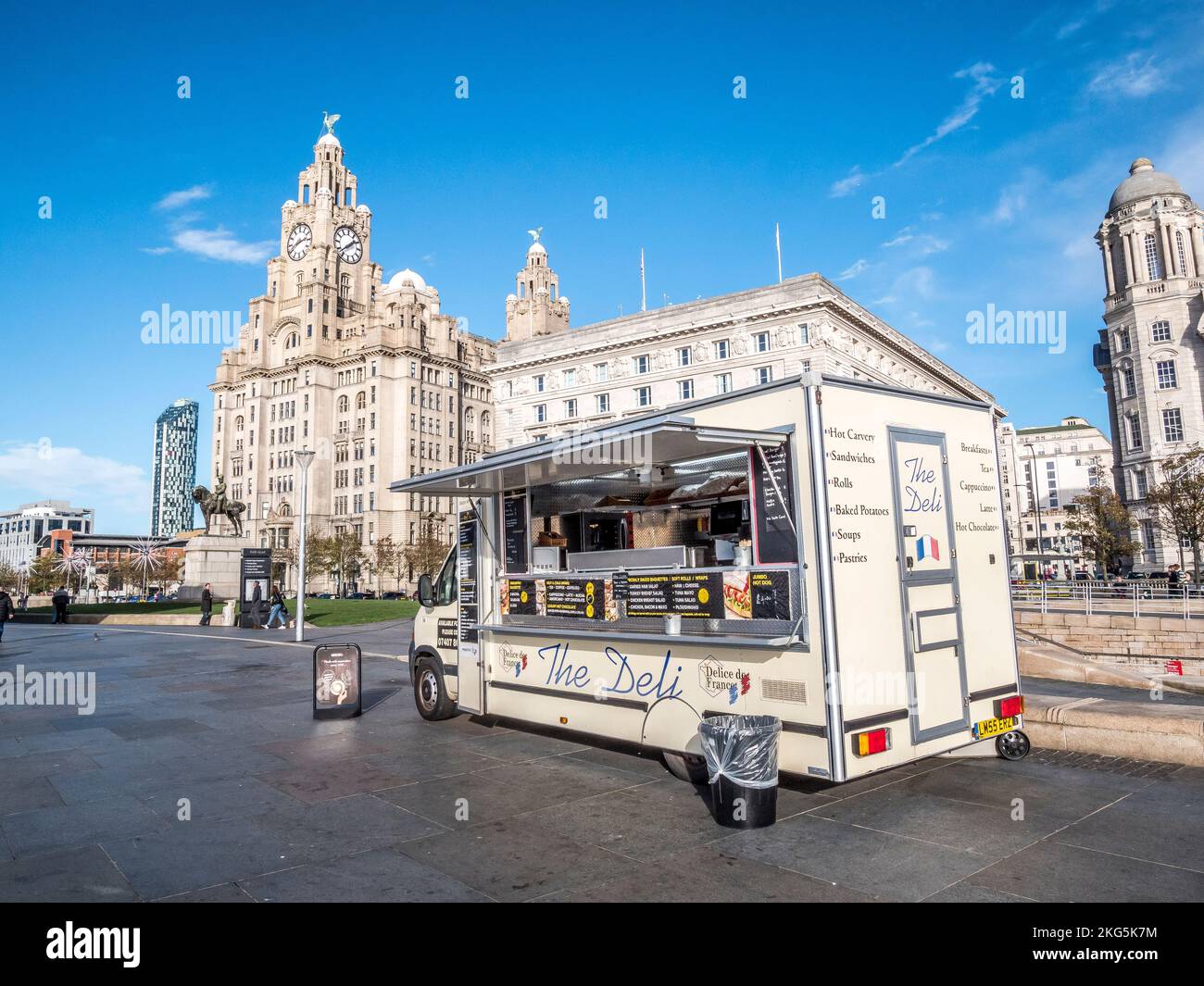 Street scenes in Liverpool at Pier Head shown here with a fast food van ...