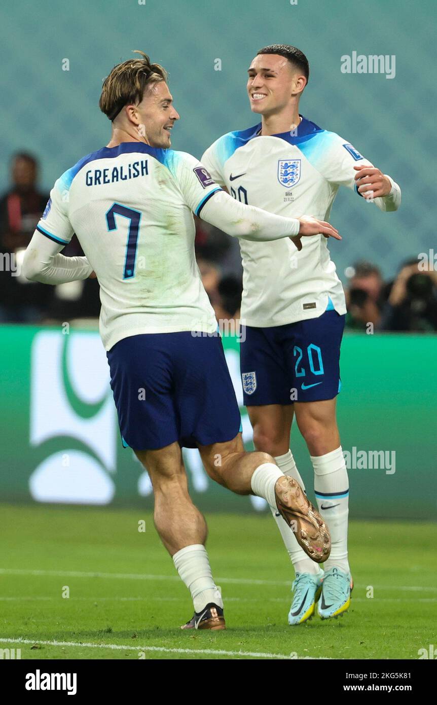 Jack Grealish of England celebrates his goal with Phil Foden during the ...