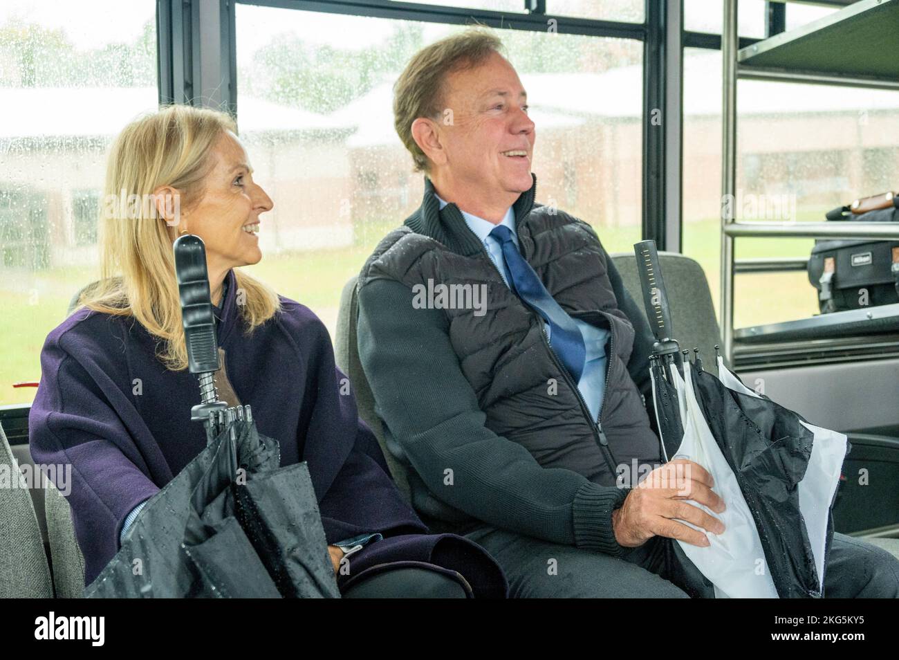Governor Ned Lamont and First Lady Annie Lamont watch Air Force Two ...