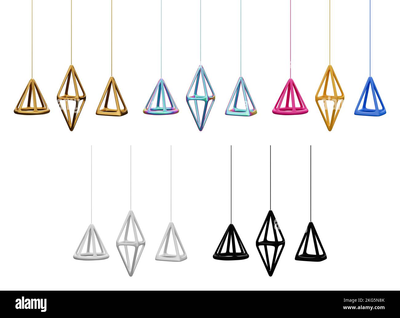 3d render minimal isolated hanging decorative elements set illustration ...