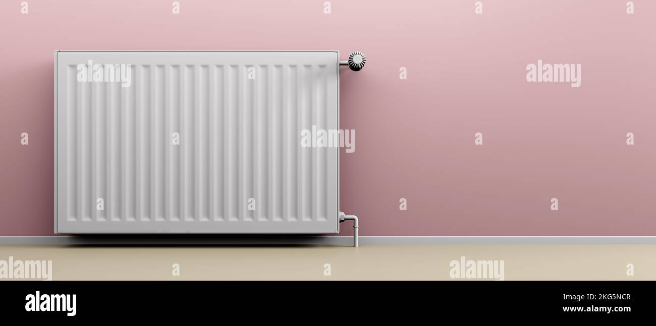 3D-Illustration of simple white radiator of central heating place at ...