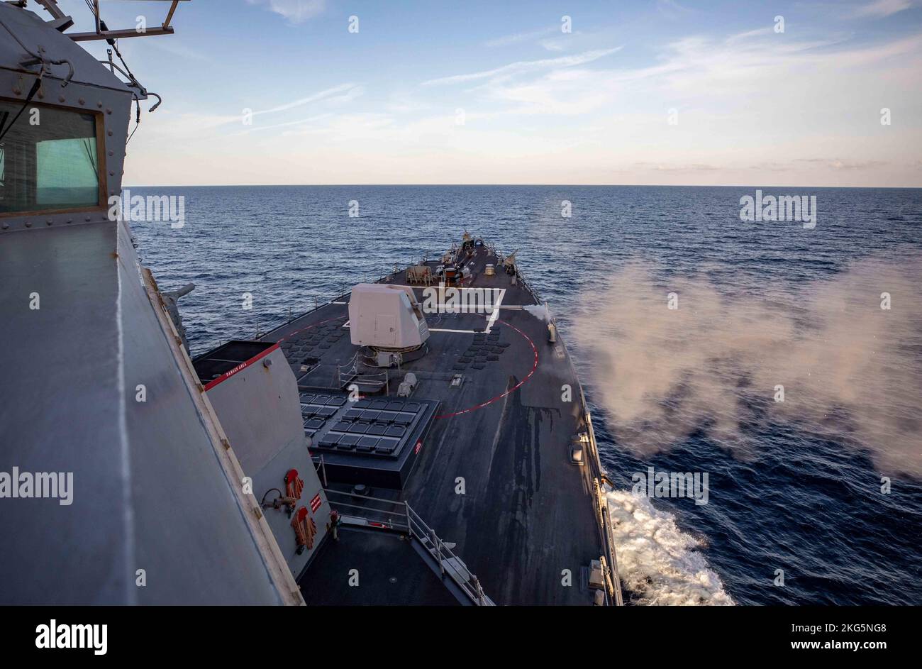 BALEARIC SEA (Nov. 9, 2022) A Mark 45 5-inch gun fires aboard the ...