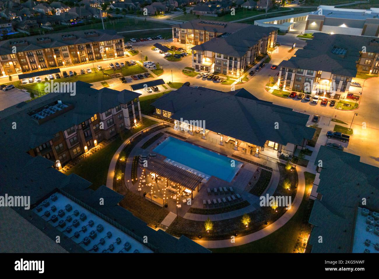 Aerial view from drone of mansions or hotel with beautiful buildings ...