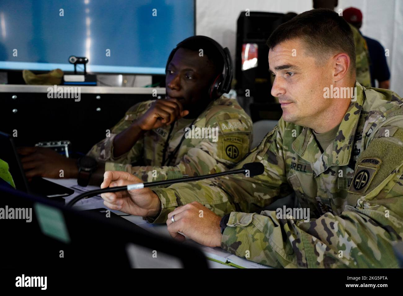 U.S. Soldiers assigned to the 82nd Airborne Signal Corps conduct war simulation training Oct. 5 ...