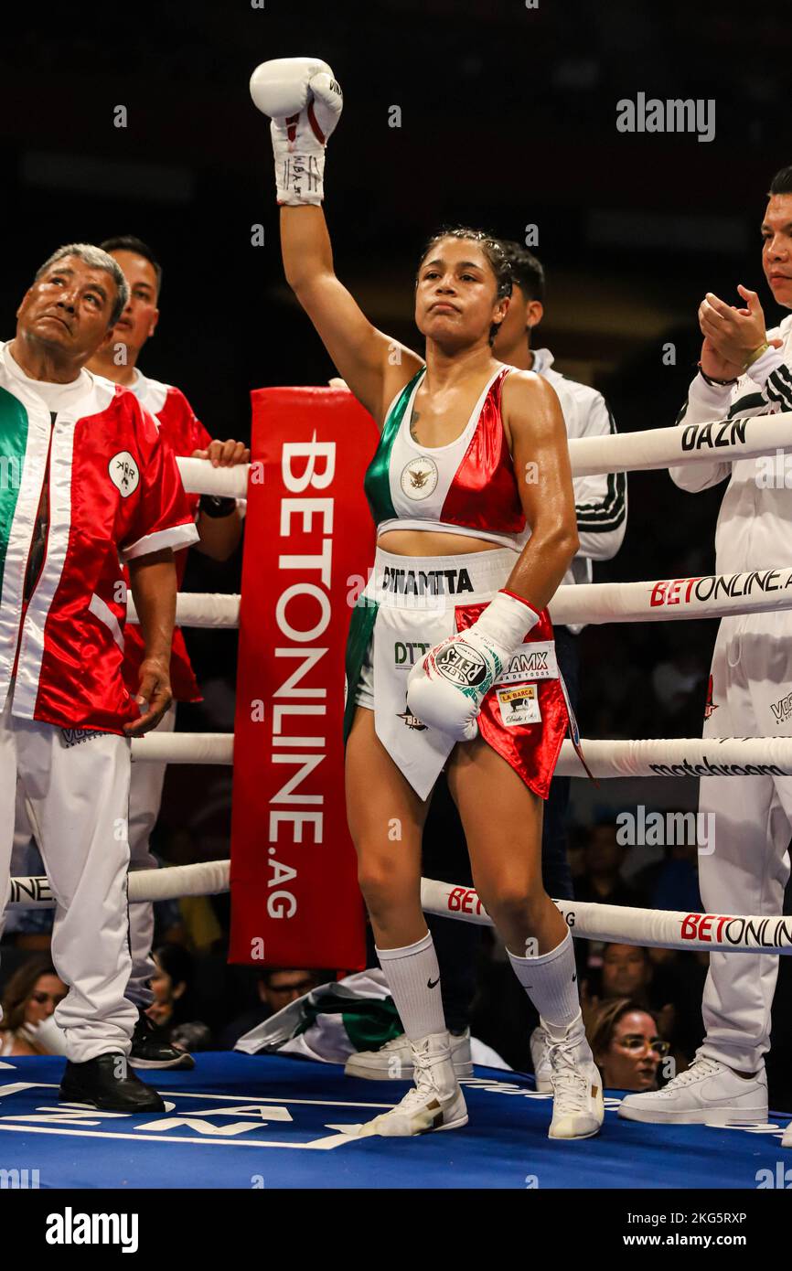 HERMOSILLO, MEXICO - SEPTEMBER 03: Érika 'Dinamita' Cruz (Green white and red) fights against ...