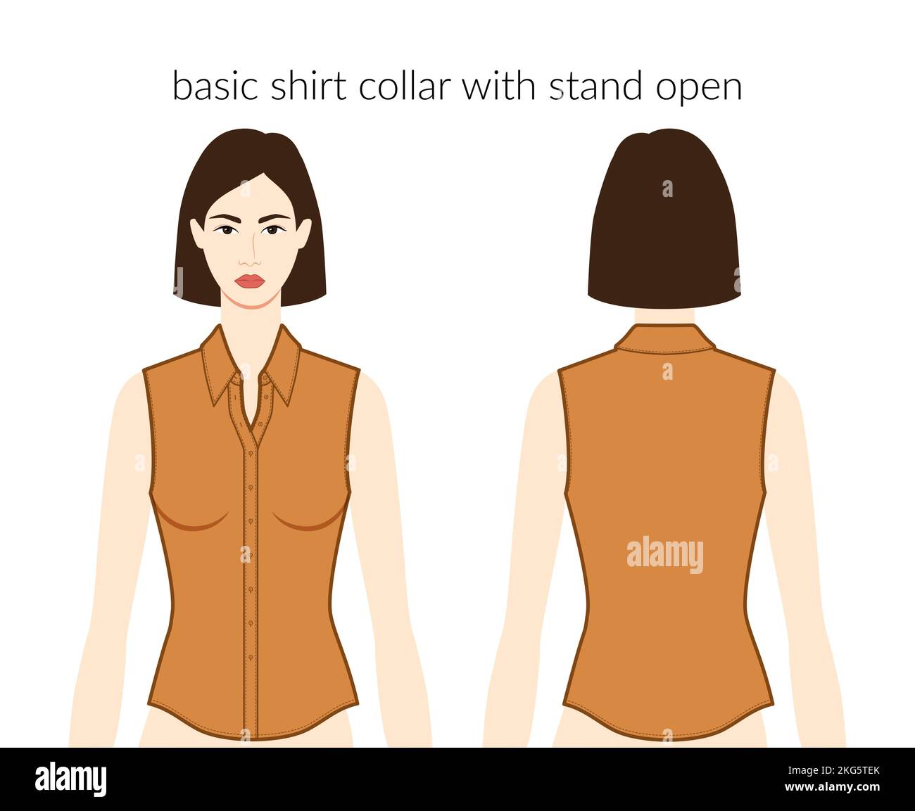 Basic shirt collar with stand open neckline, placket clothes character ...