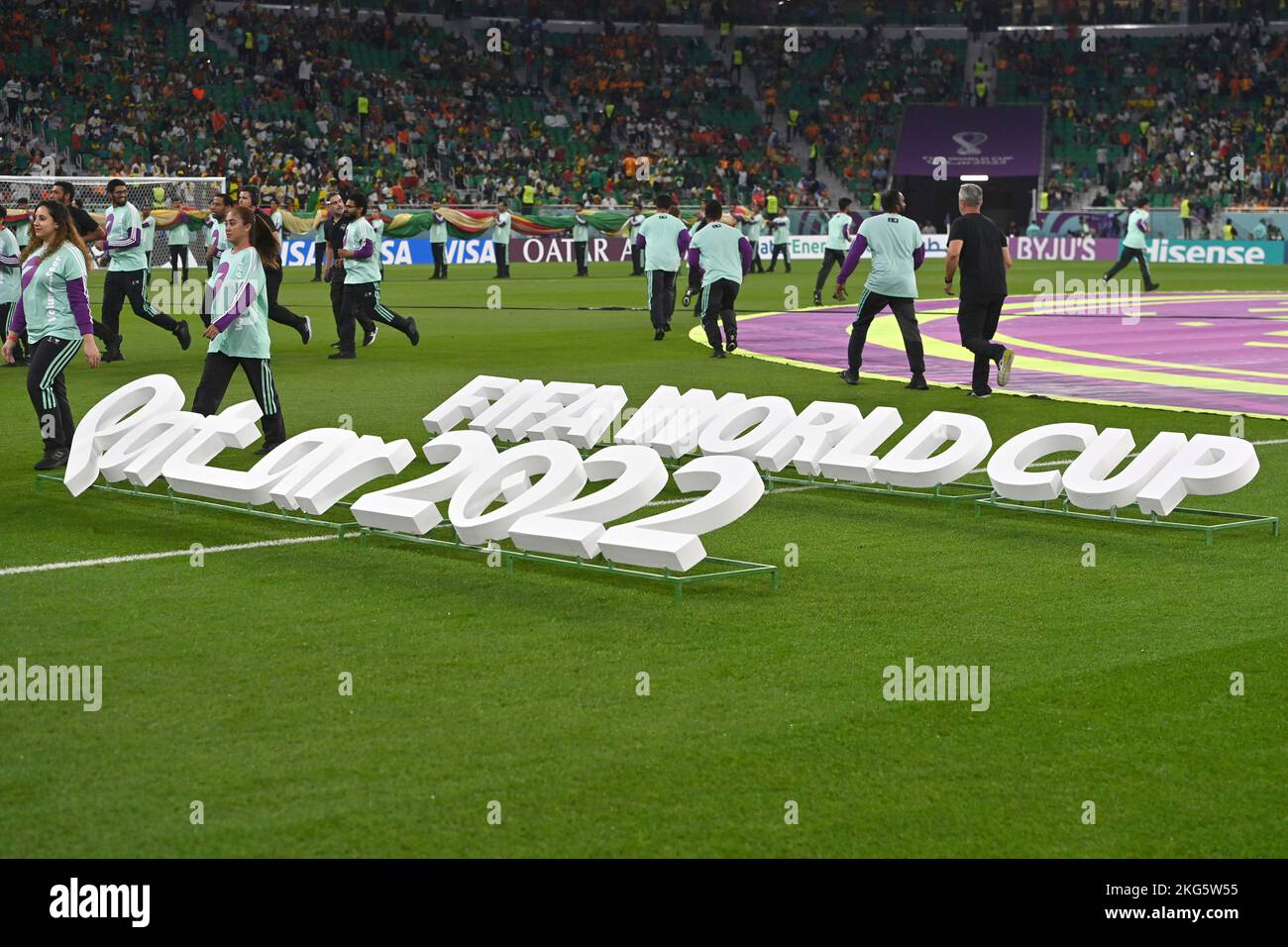 Doha, Katar. 21st Nov, 2022. Lettering Qatar 2022 on the pitch Game 2 ...