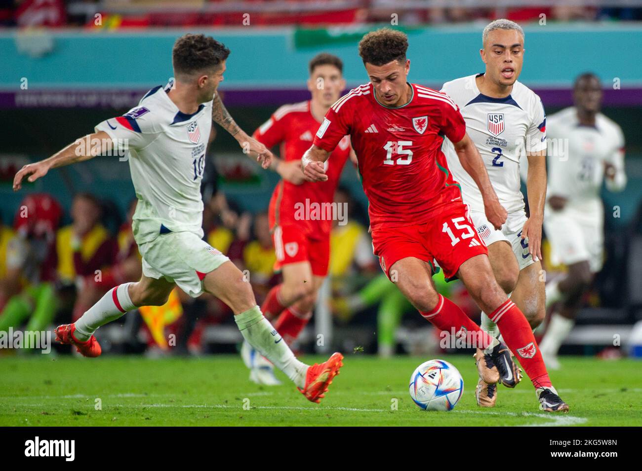Ethan AMPADU of Wales and Christian PULISIC of USA during the FIFA ...