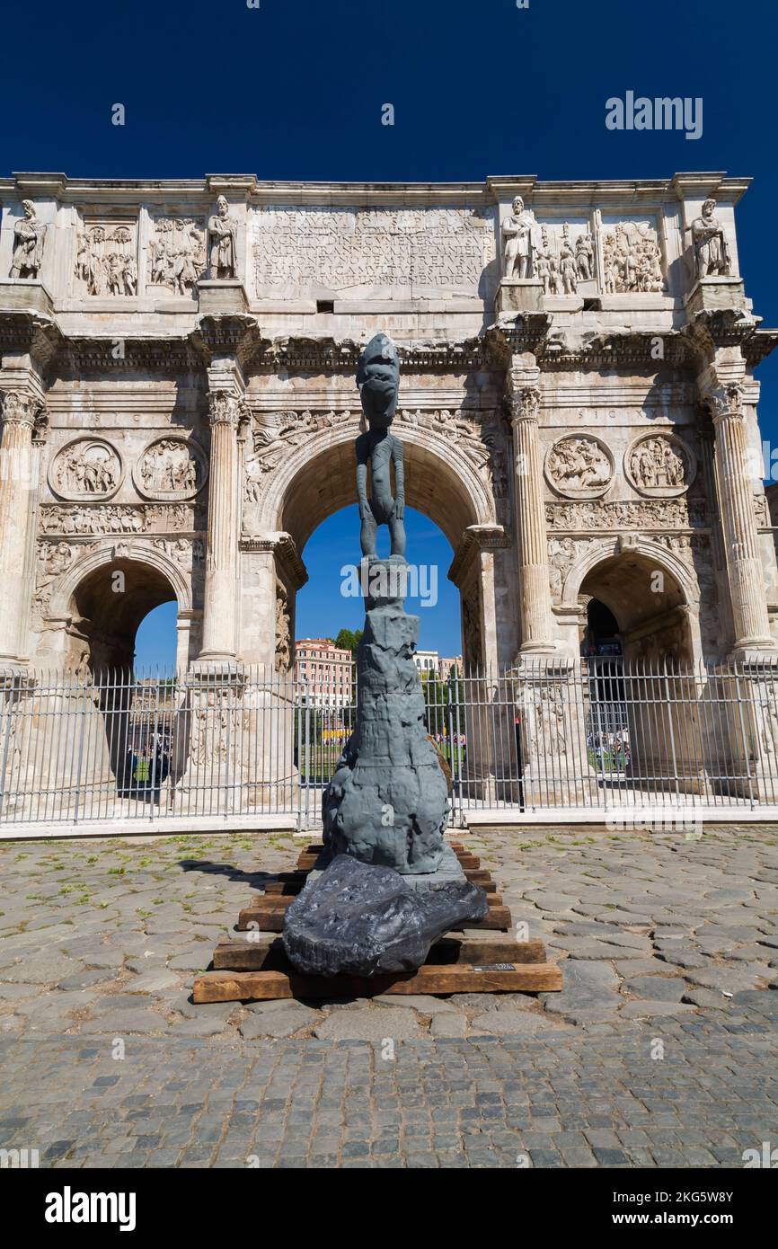 Exhibition sculpture and Arch of Constantine surrounded by a steel ...