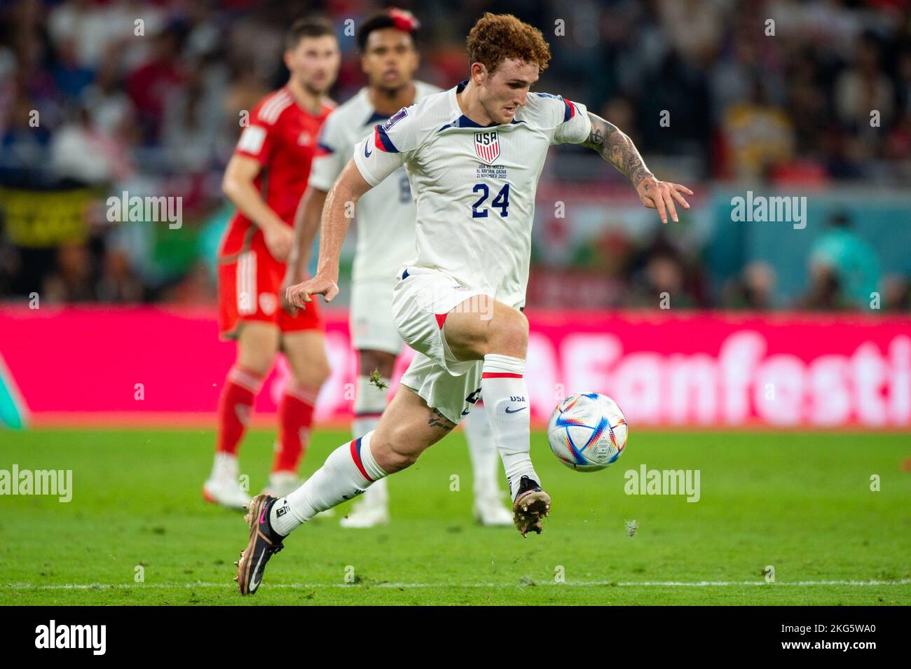 Josh SARGENT of USA controls the ball during the FIFA World Cup Qatar ...