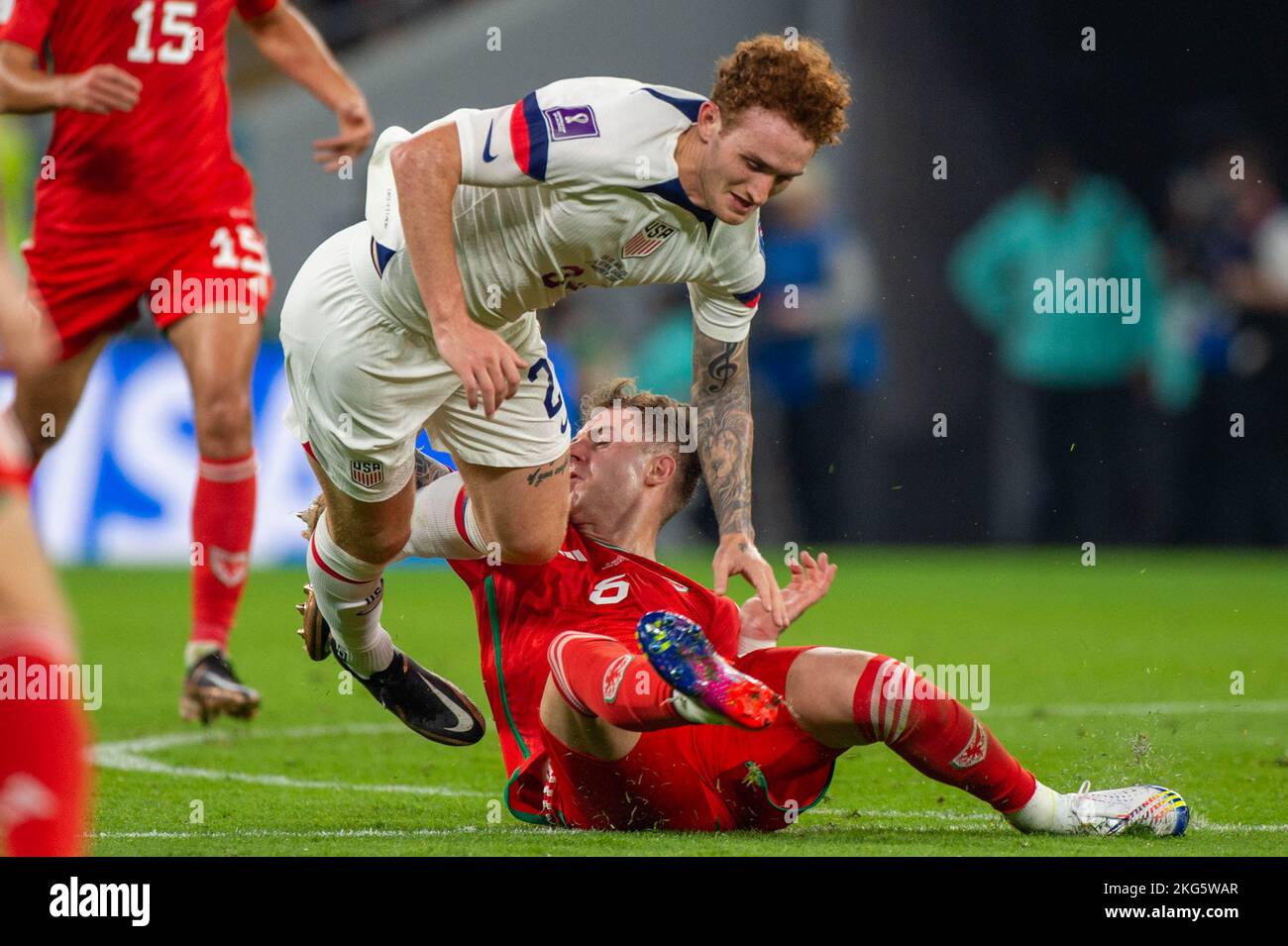 Josh SARGENT of USA fouled by Joe RODON of Wales during the FIFA World ...