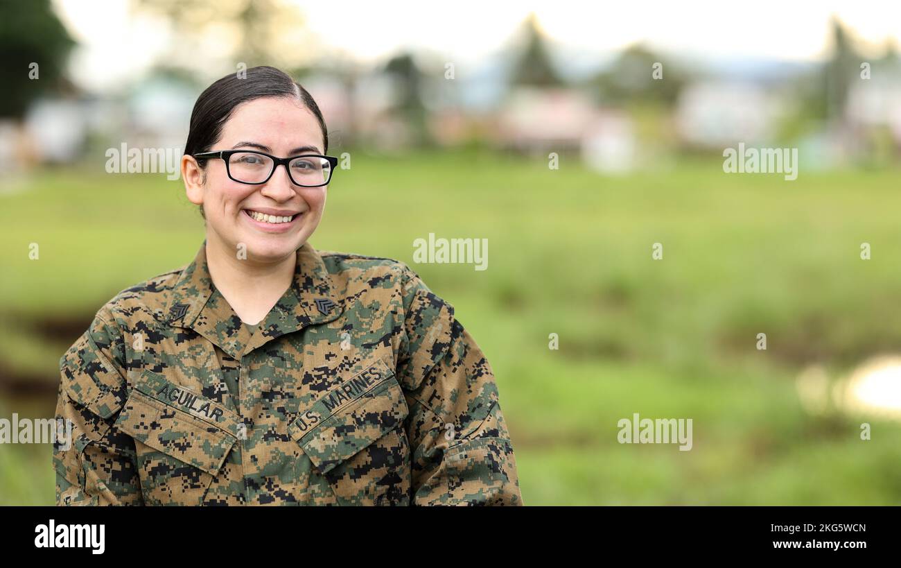U.S. Marine Corps Sgt. Janie Aguilar Poses for a photo aboard Marine ...