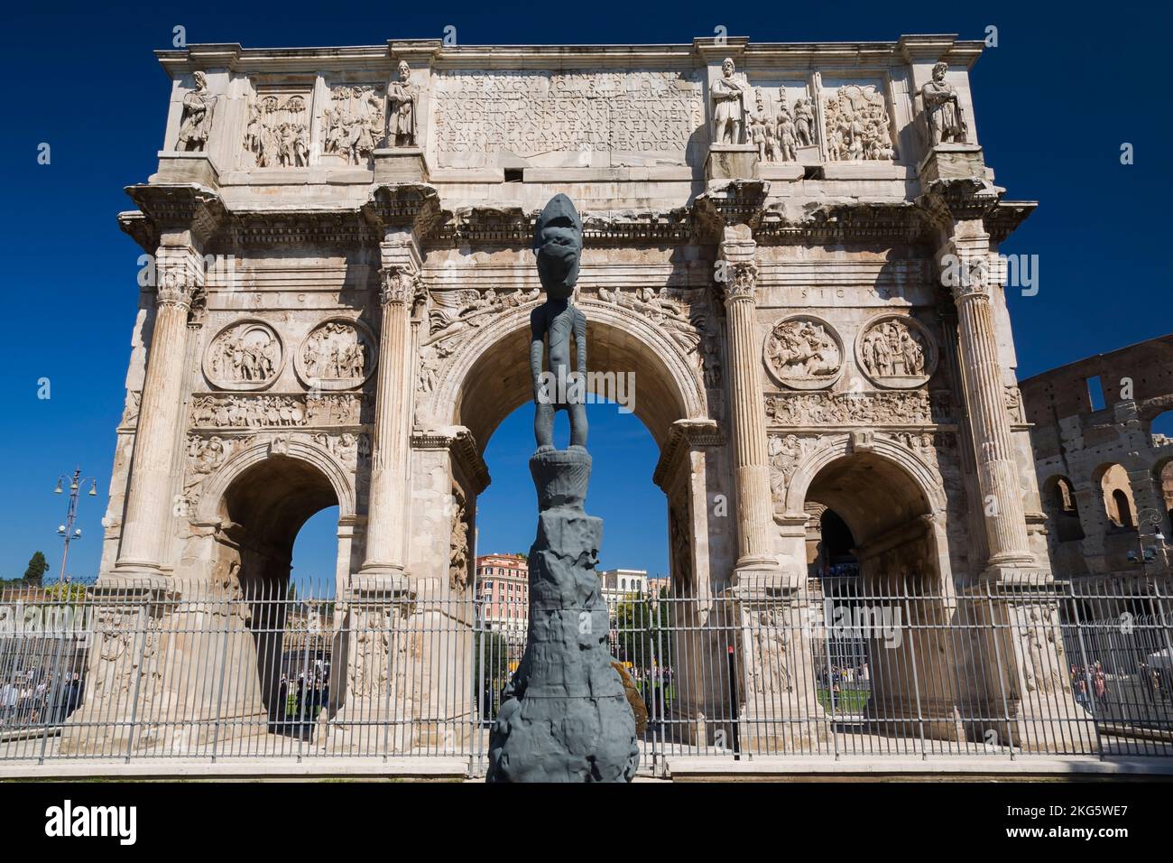 Exhibition sculpture and Arch of Constantine surrounded by a steel ...
