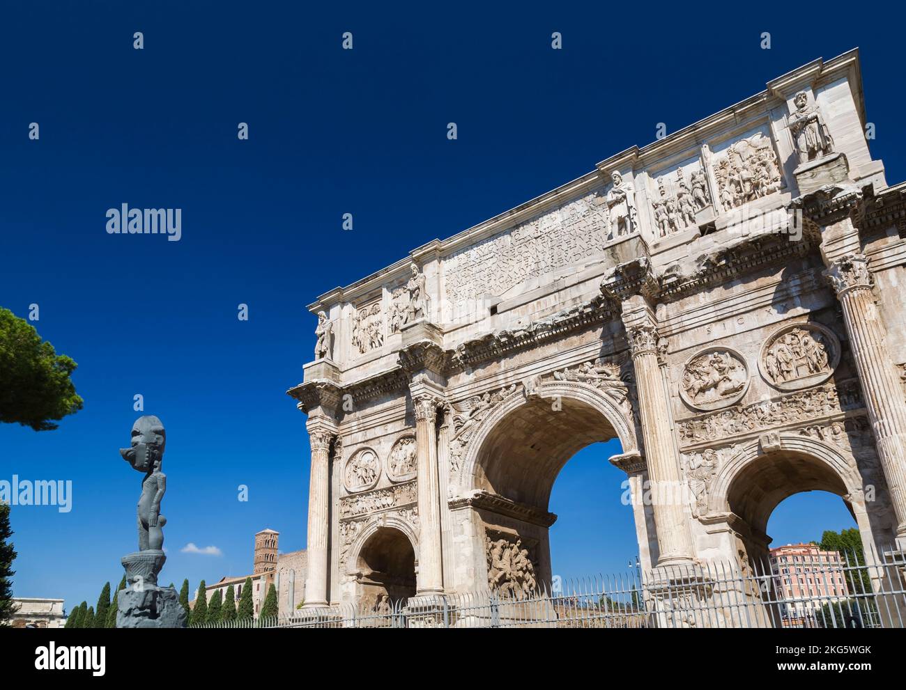 Exhibition sculpture and Arch of Constantine surrounded by a steel ...