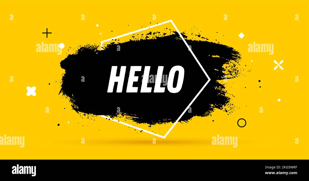 Hello. Banner, speech bubble, poster and sticker concept, geometric ...