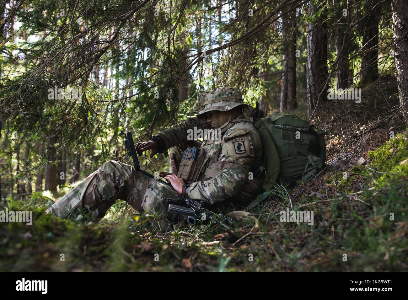 U.S. Army paratroopers assigned to 2nd Battalion, 503rd Parachute Infantry Regiment provide an ...