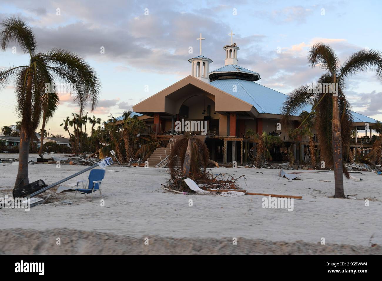 Fort Myers Beach, FL, USA--10/05/22--The destruction of Hurricane Ian ...